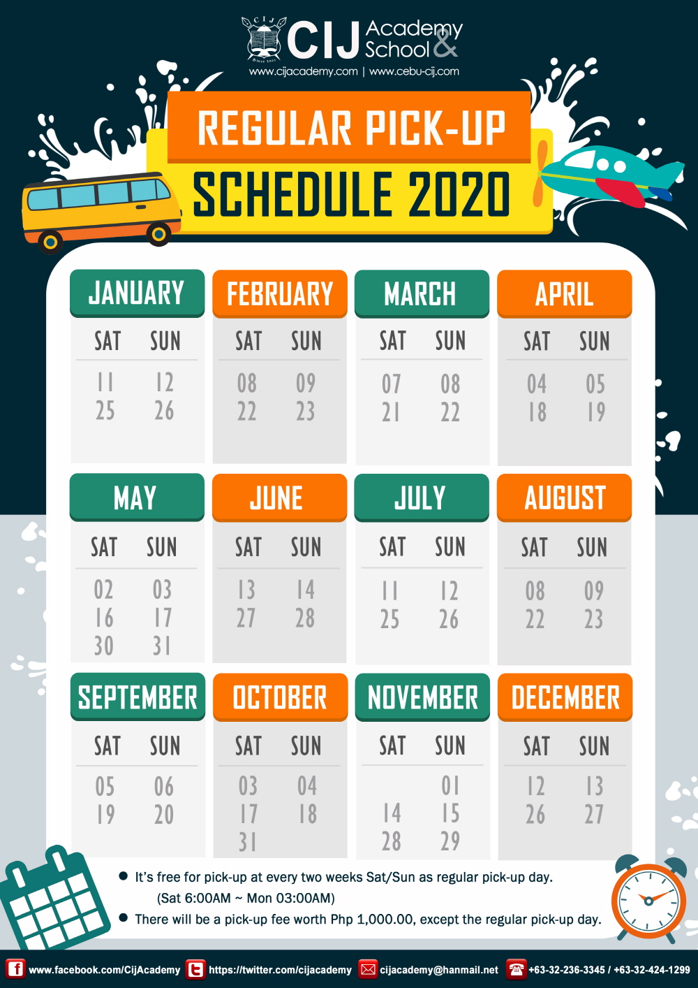 [CIJ] 2020 Regular Pick-up Schedule | CIJ Academy & School